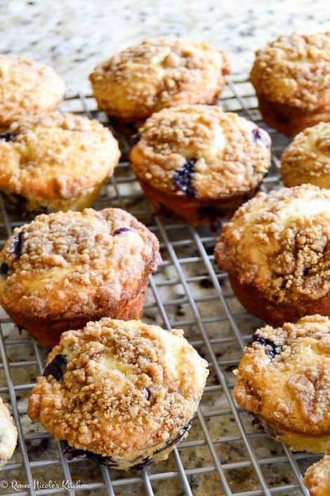 Streusel Topped Blueberry Muffins with Fresh Blueberries - Renee Nicole ...